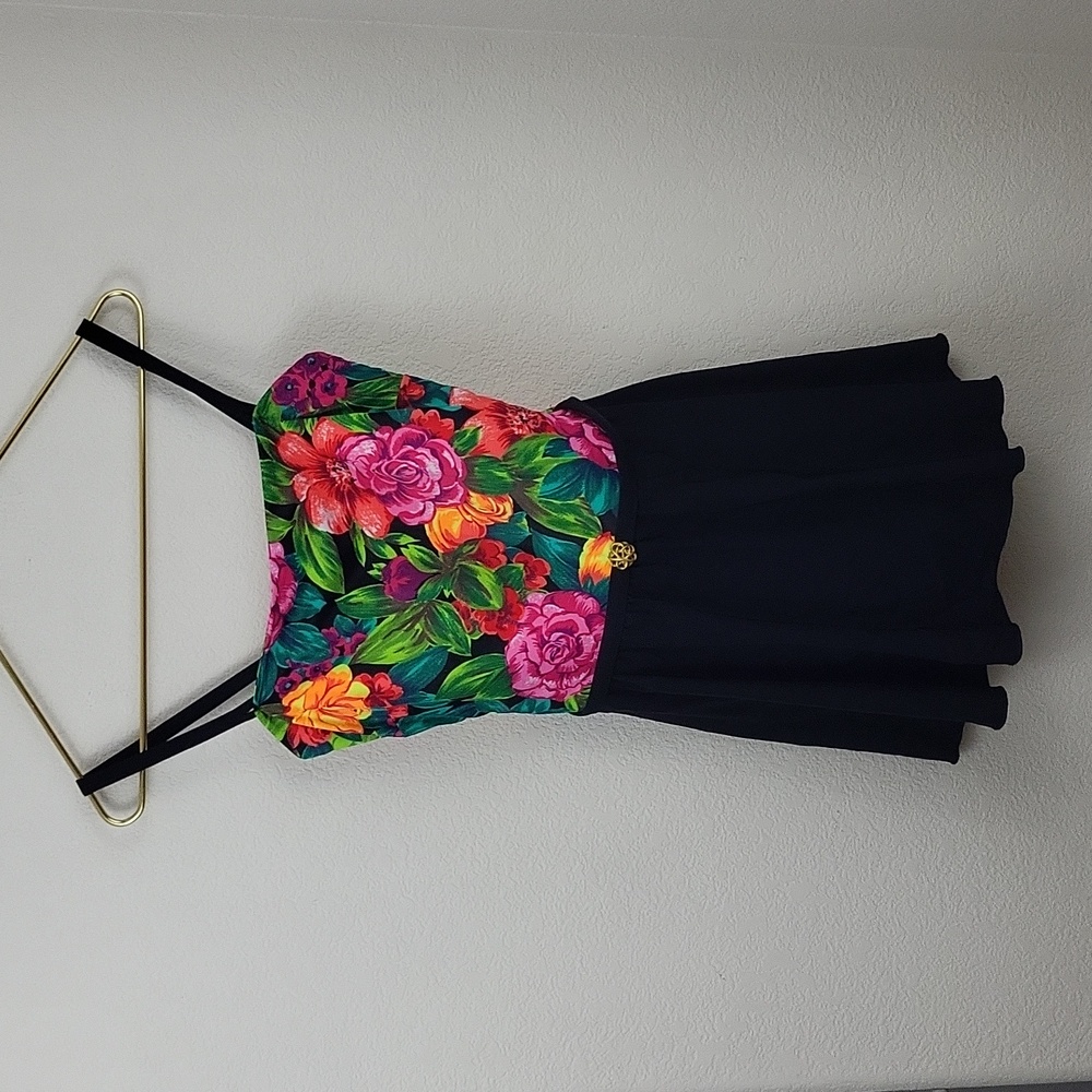 Vintage 1980s Roxanne Floral Retro One Piece Swimsuit… - Gem